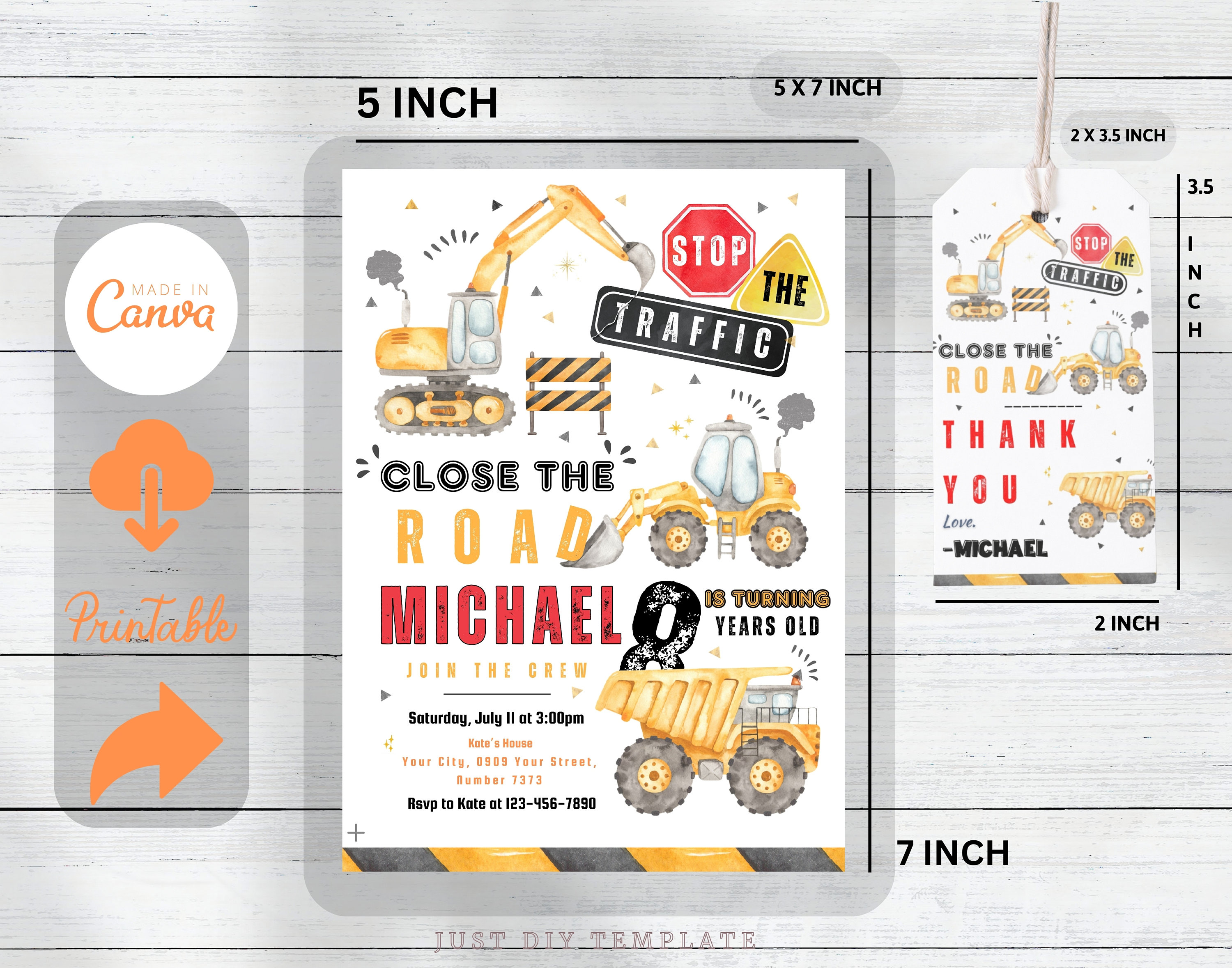 Printable Construction Invitation, Editable Construction Birthday ...