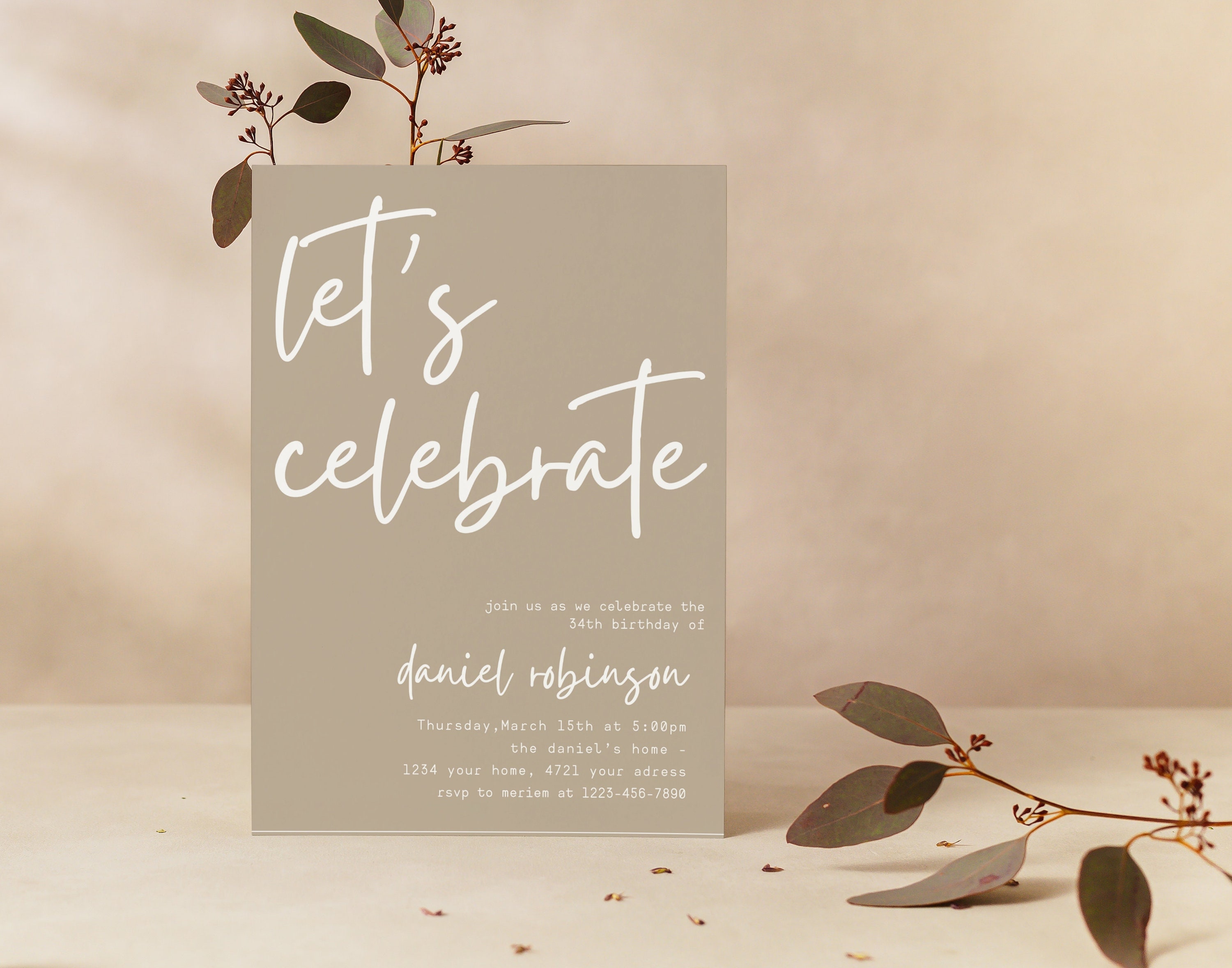 Editable Let's Celebrate Party Invitation, Adult Simple Modern Party Invite, Anniversary ...