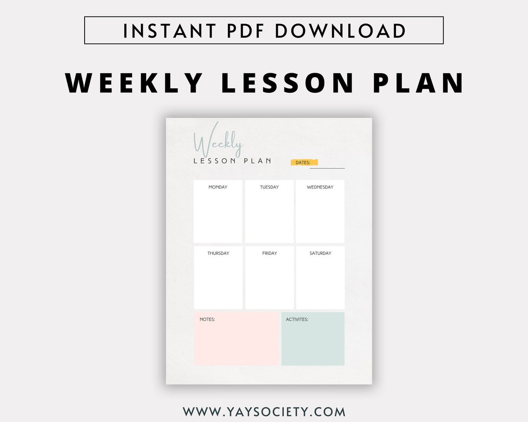 Printable Weekly Lesson Plan, Weekly Worksheet, Weekly Minimalist ...