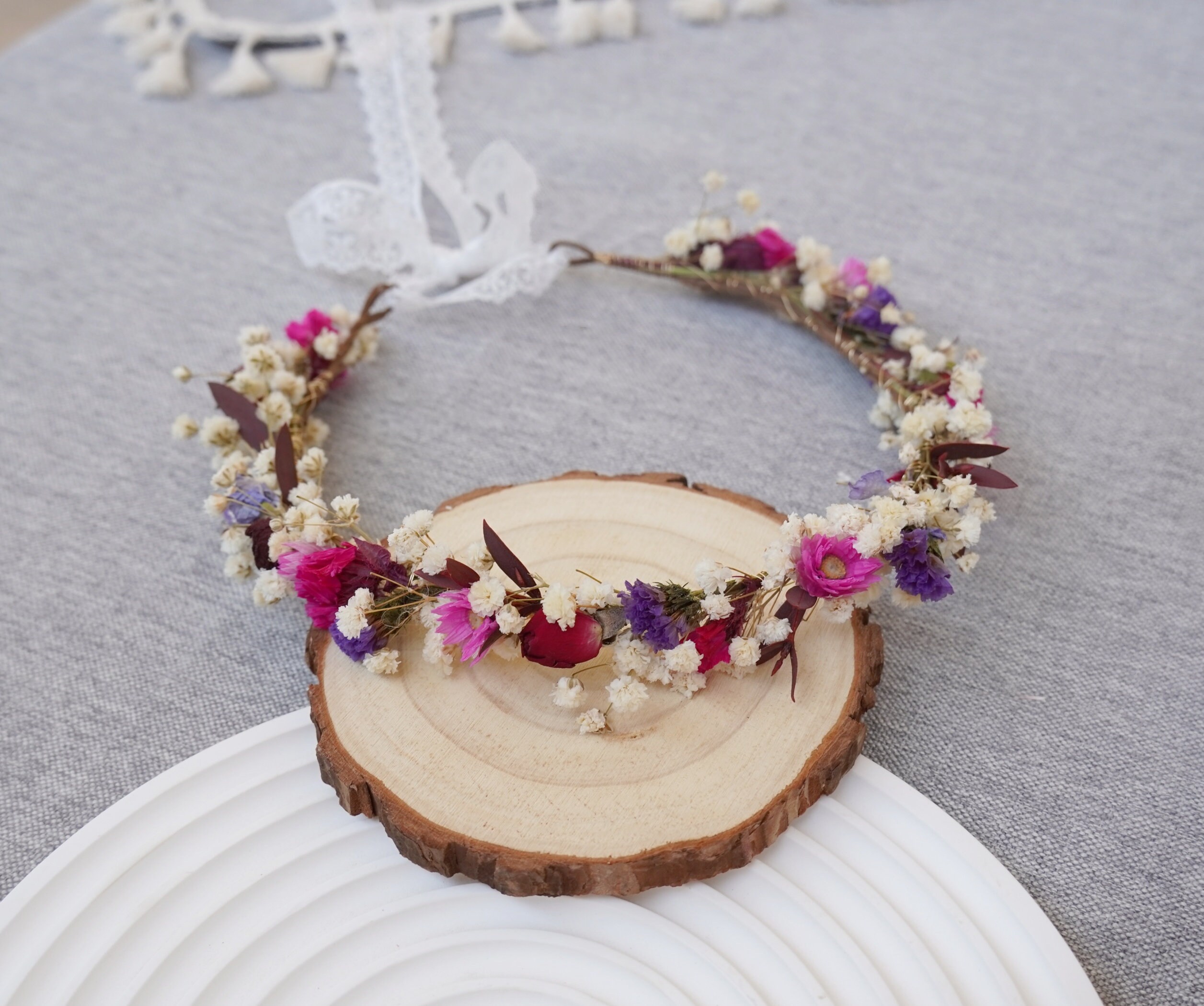 Dried Rose Daisy Crown, Purple Wedding Theme Bridal Headwear, Boho ...