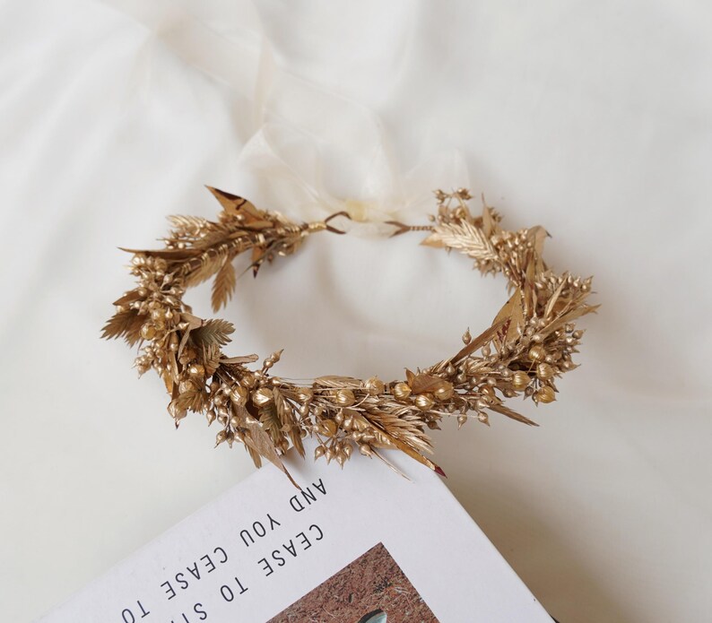 Golden Dried Flower Crown, Golden Flax+golden Chasmathium Latifolium ...