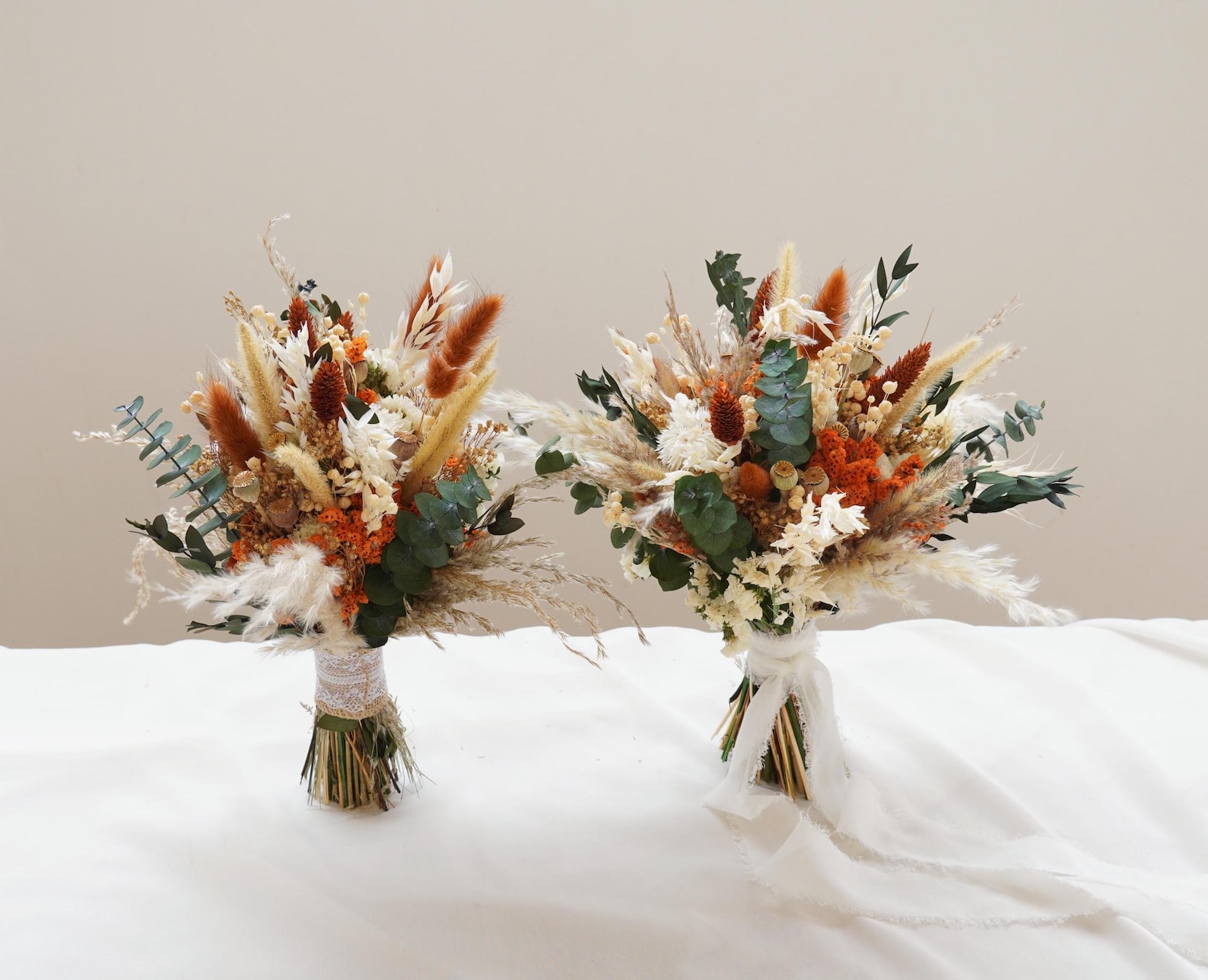 Rust+burnet Orange+cream+green Mixed Dried Flower Bridal Bouquet ...