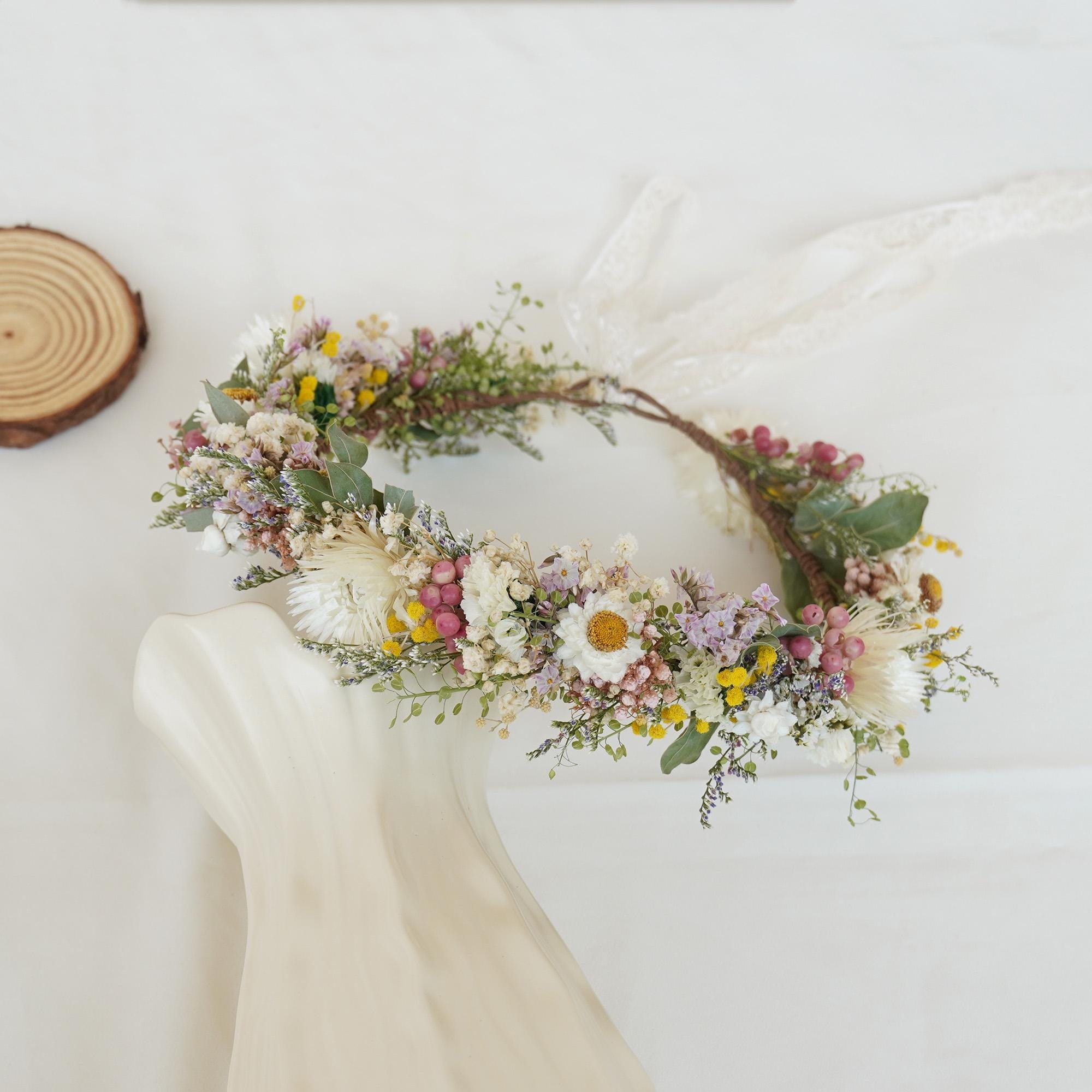 Natural Flower Hair Crown,bohemian Dried Flower Crown,pink Dried Flower ...