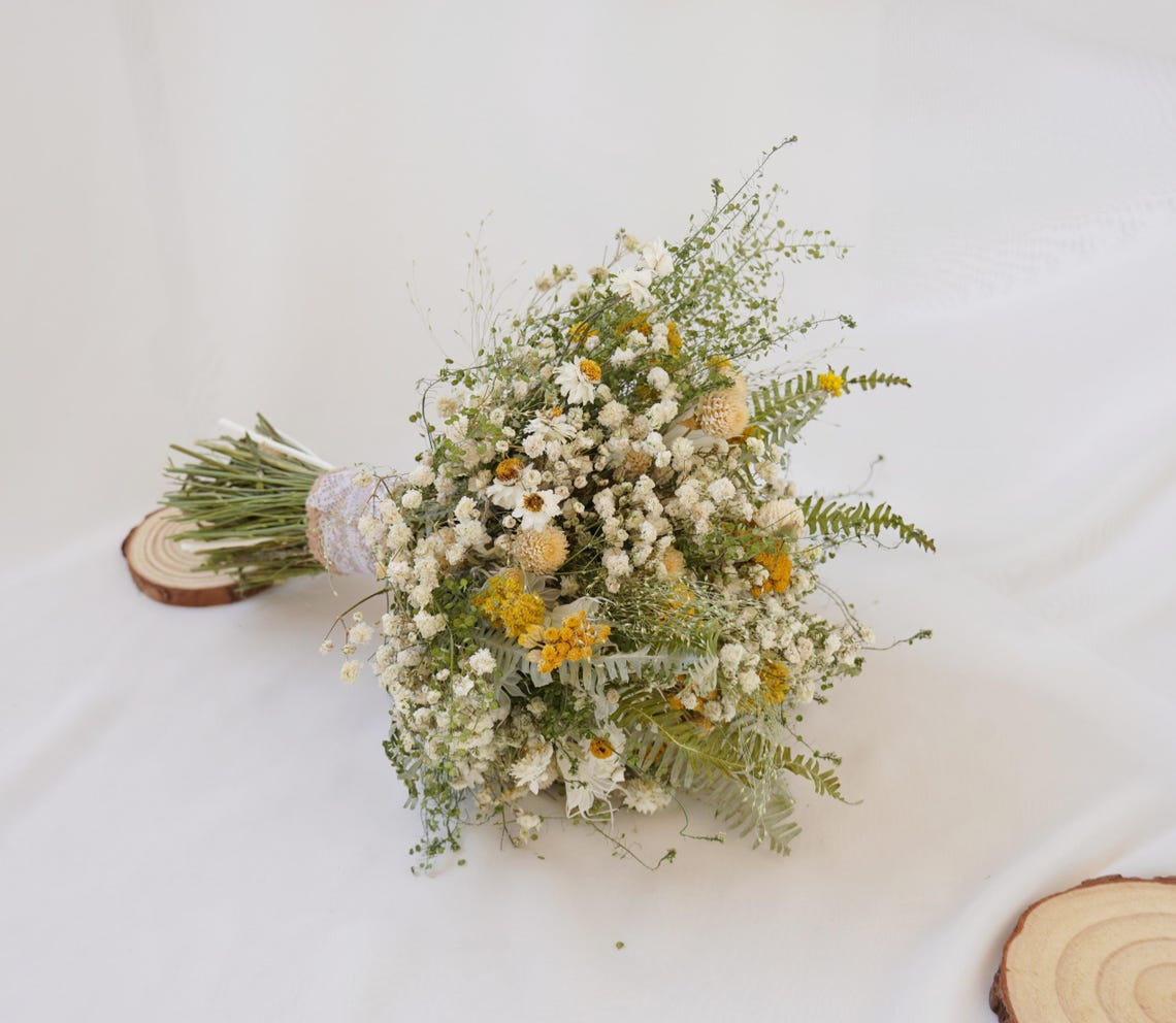Sage Green Dried Flower Bridal Bouquet, Spring Wedding Wildflower ...