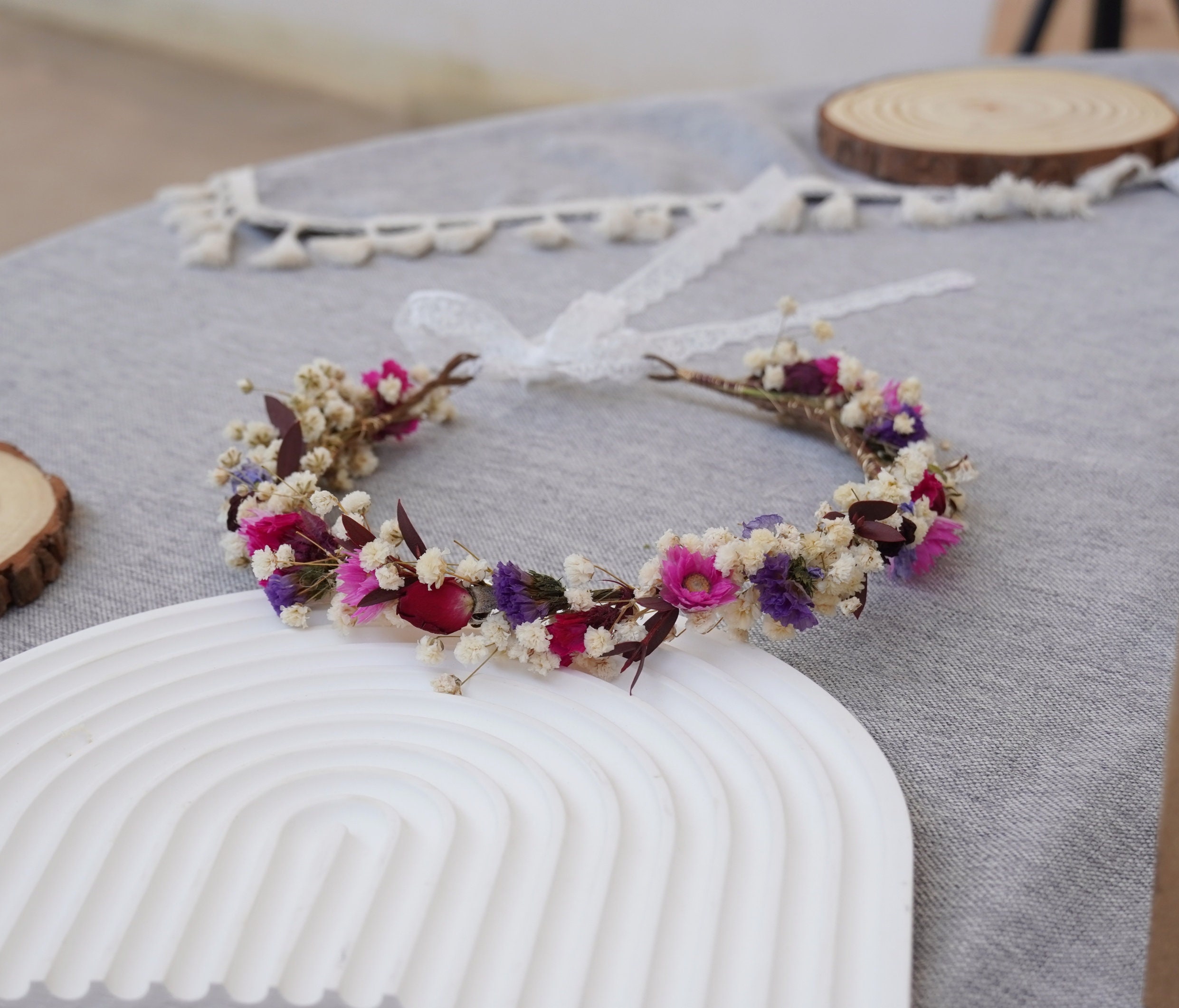 Dried Rose Daisy Crown, Purple Wedding Theme Bridal Headwear, Boho ...