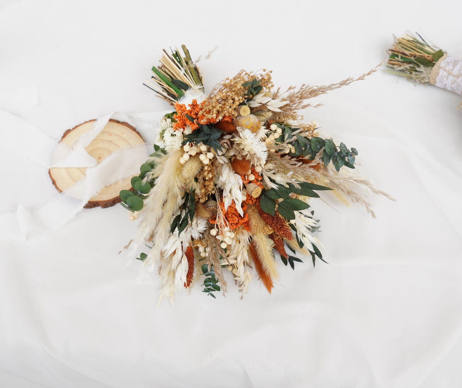 Rust+burnet Orange+cream+green Mixed Dried Flower Bridal Bouquet ...