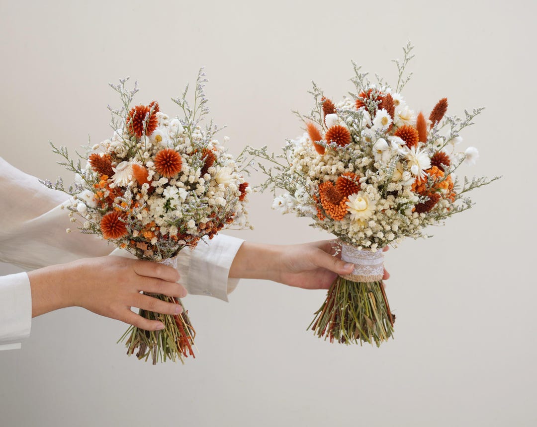 Burned Orange Dried Flower Bouque : Rustic Wedding Wildflower ...