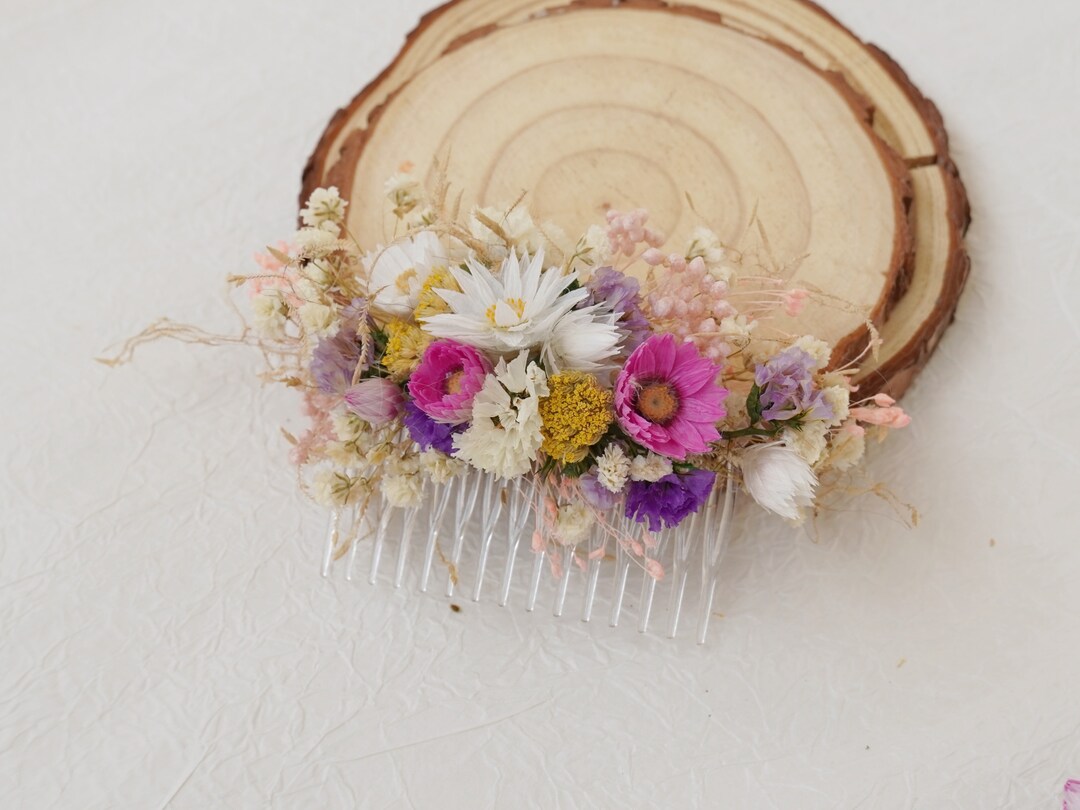 Pink Daisy Dry Flower Hair Comb, Bohemian Wedding Bride Comb, Spring ...