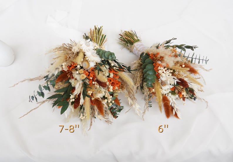 Rust+burnet Orange+cream+green Mixed Dried Flower Bridal Bouquet ...