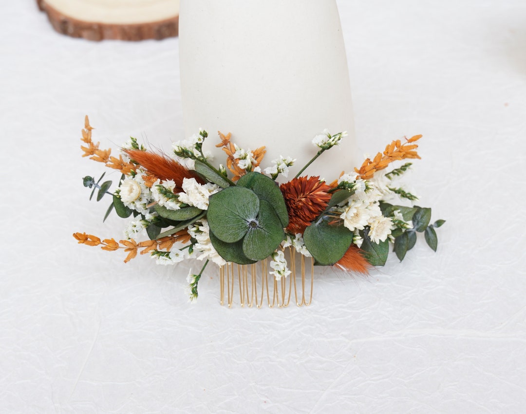Orange Themed Dried Flower Hair Comb. Eucalyptus Leaves+lavender+star ...