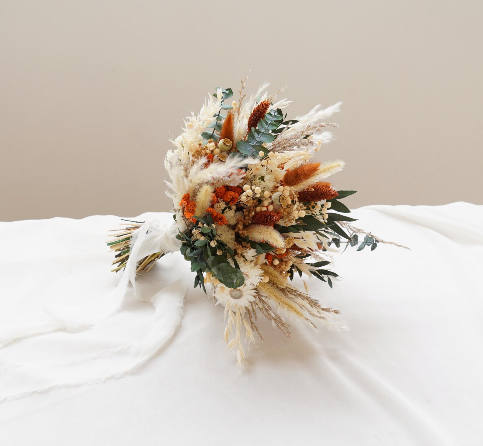 Rust+burnet Orange+cream+green Mixed Dried Flower Bridal Bouquet ...