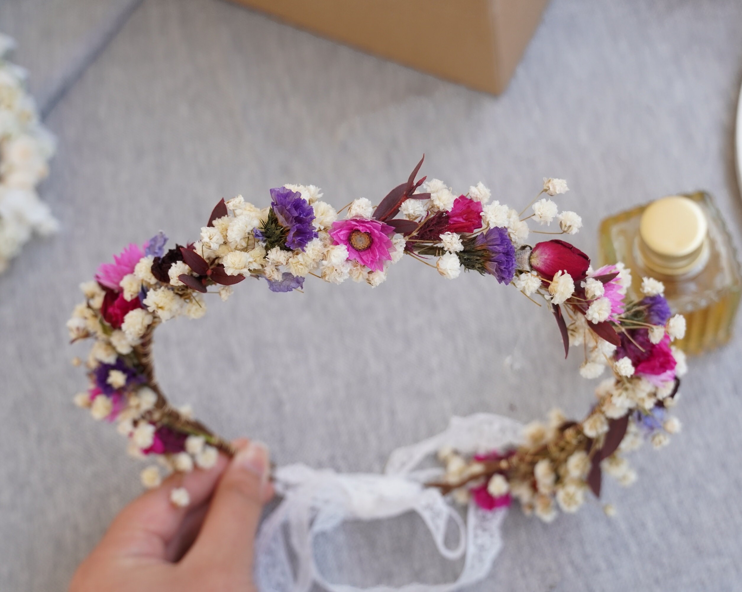 Dried Rose Daisy Crown, Purple Wedding Theme Bridal Headwear, Boho ...