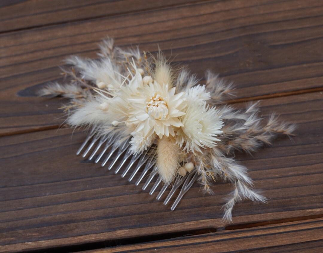 Pampas Grass Bridal Hair Comb, Bohemian Wedding Hair Comb, Neutral ...