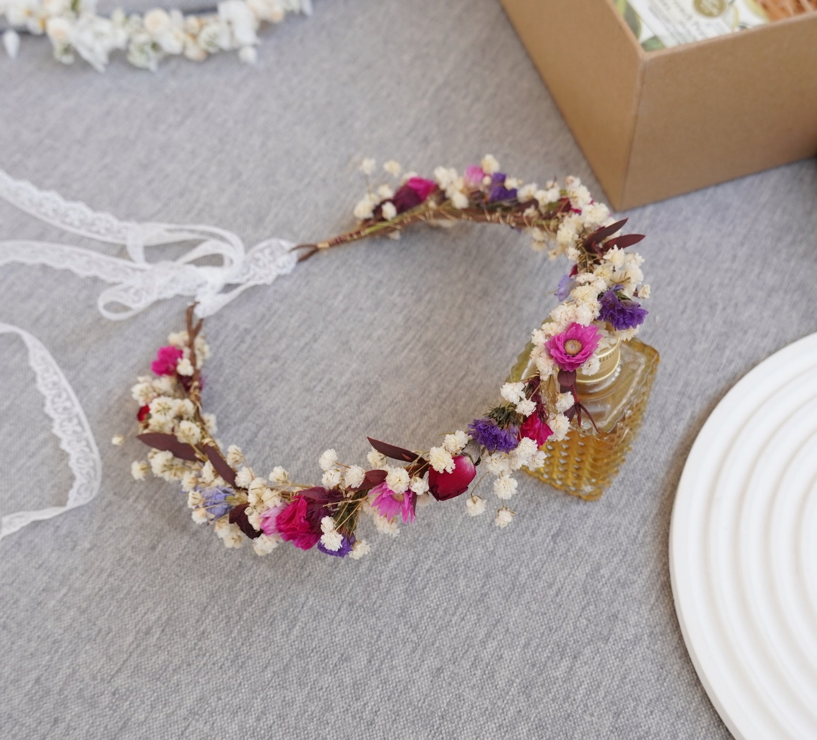 Dried Rose Daisy Crown, Purple Wedding Theme Bridal Headwear, Boho ...