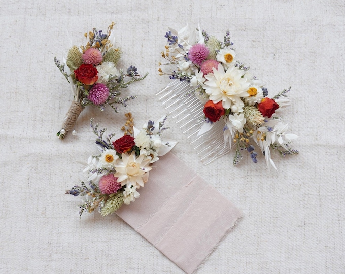 Daisy Dried Flower Hair Comb. Bohemian Wedding Bride Hair Comb.dried ...