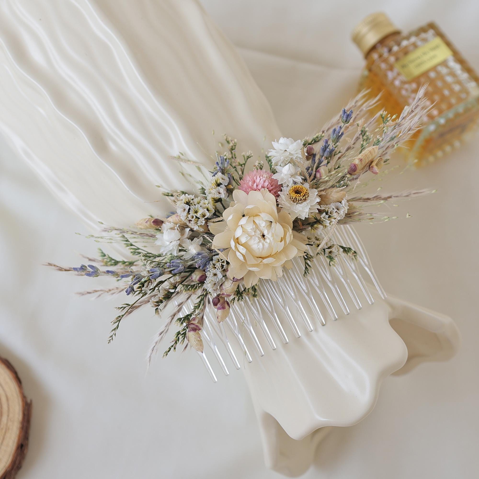 Bohemian Wedding Dry Flower Hair Comb,dry Flower Hair Comb, Bride Hair ...