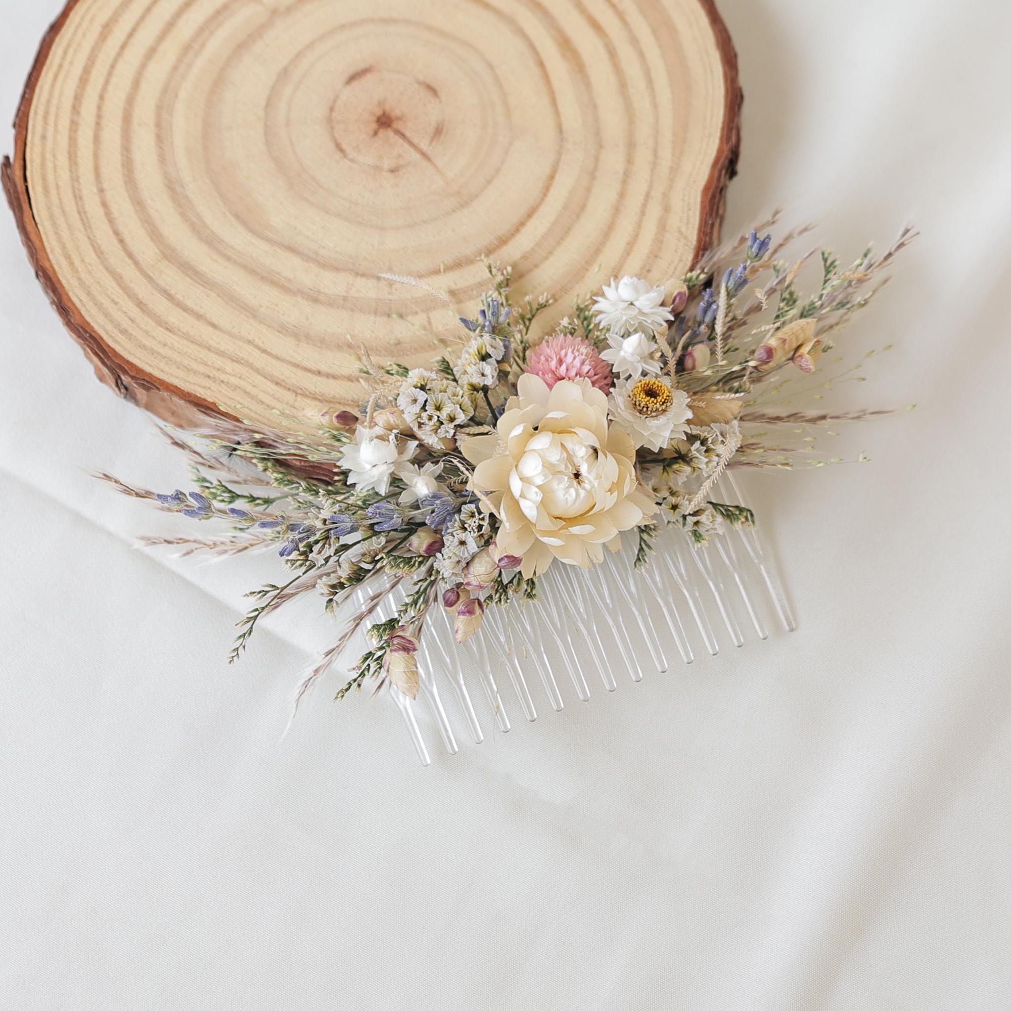 Bohemian Wedding Dry Flower Hair Comb,dry Flower Hair Comb, Bride Hair ...