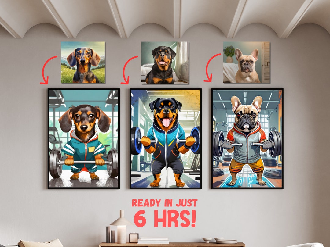 Custom Pet Portraits in the Gym Funny Dog, Cat Portrait Pet Crossfit ...