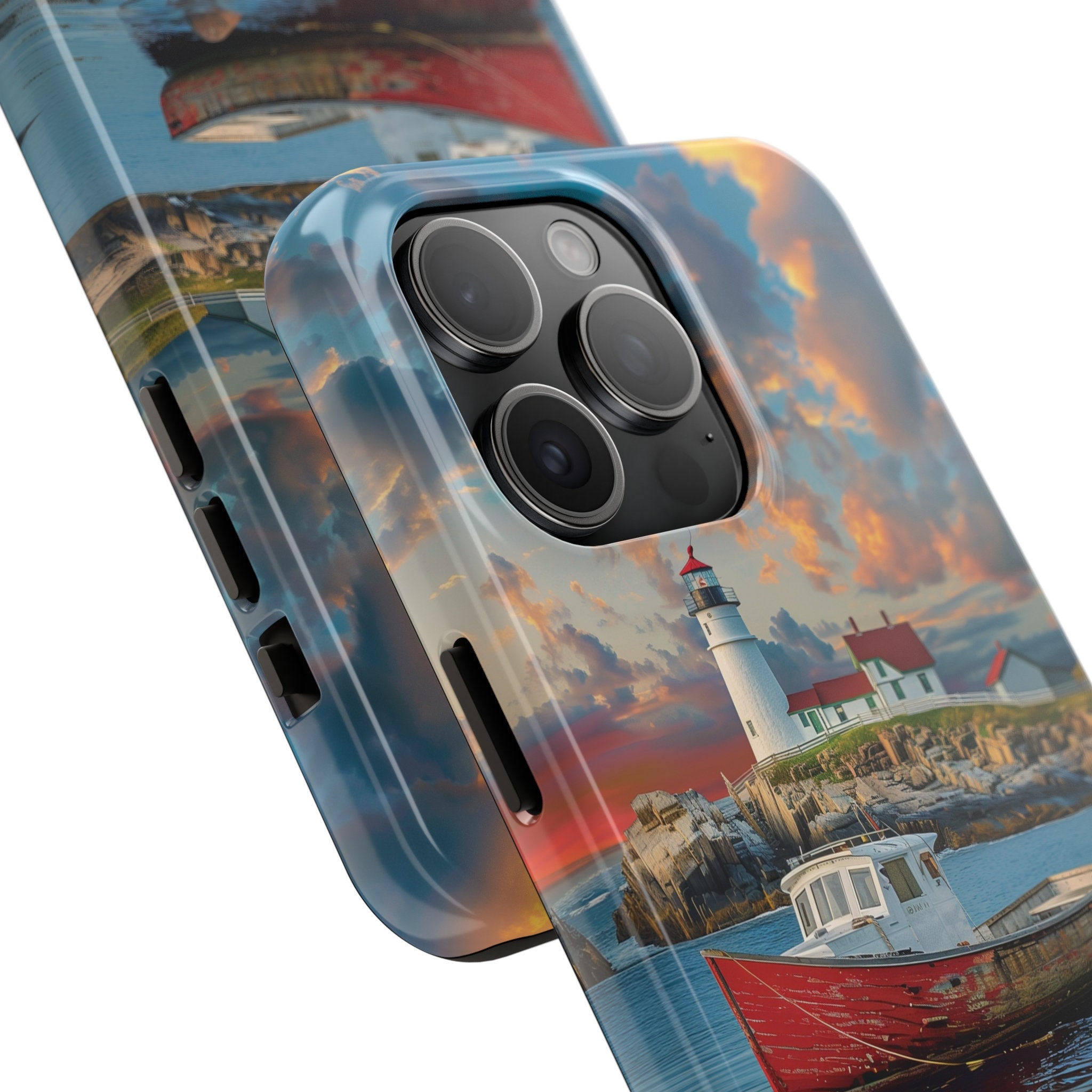 Lobster Boat Nubble Lighthouse iPhone Case York Maine Nautical Style ...