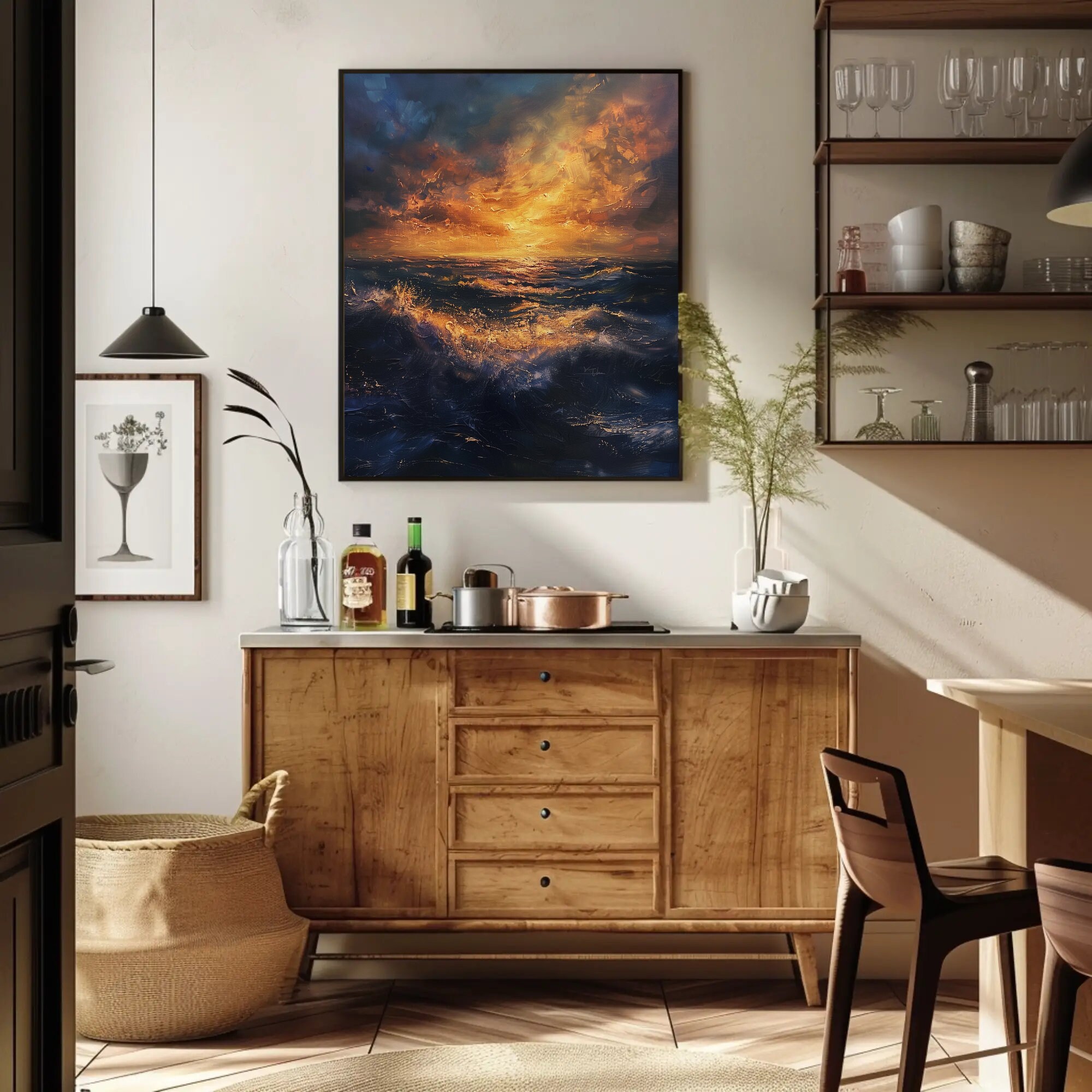 Stormy Ocean Oil Painting Nautical Wave Decor Vibrant Wall Art Custom ...