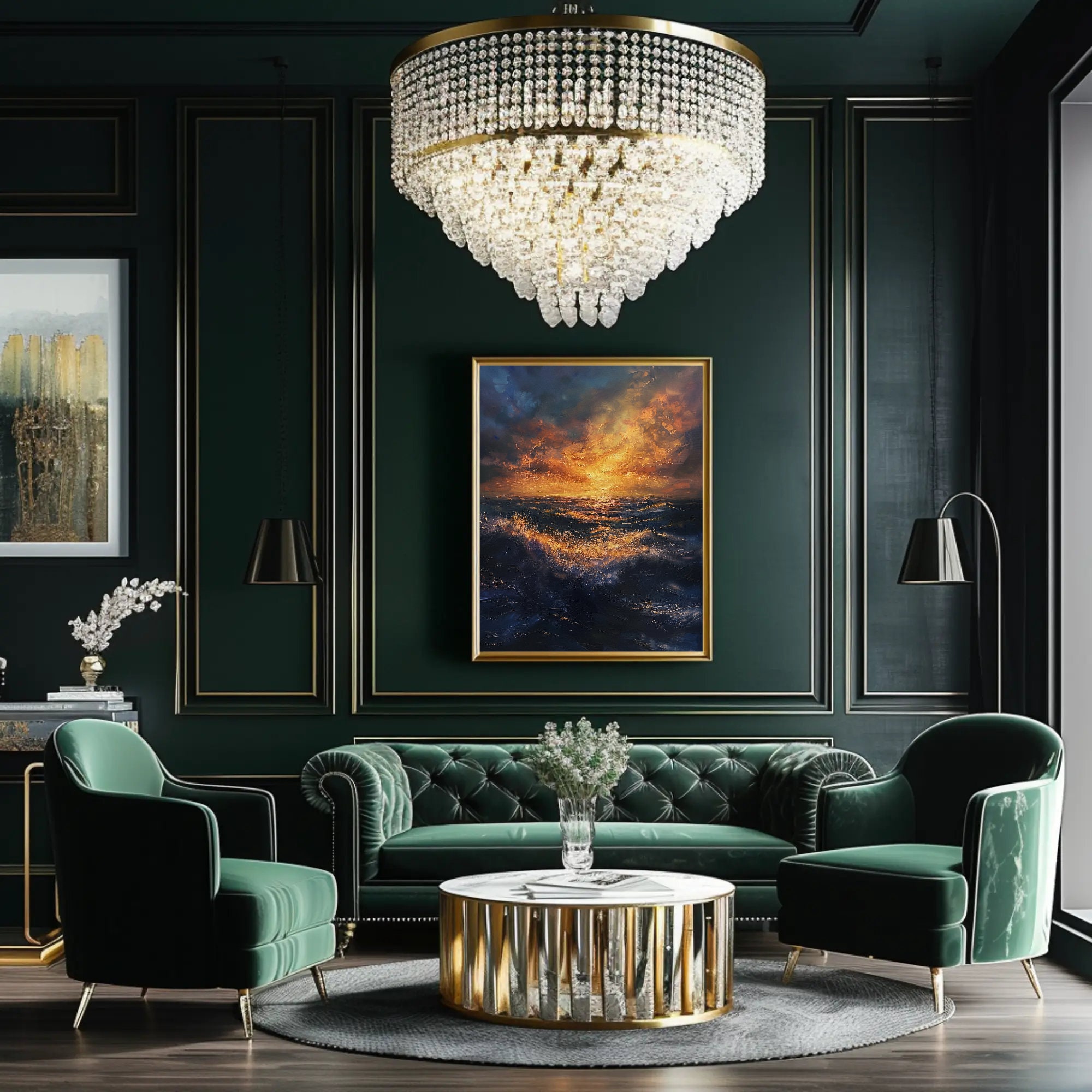 Stormy Ocean Oil Painting Nautical Wave Decor Vibrant Wall Art Custom ...