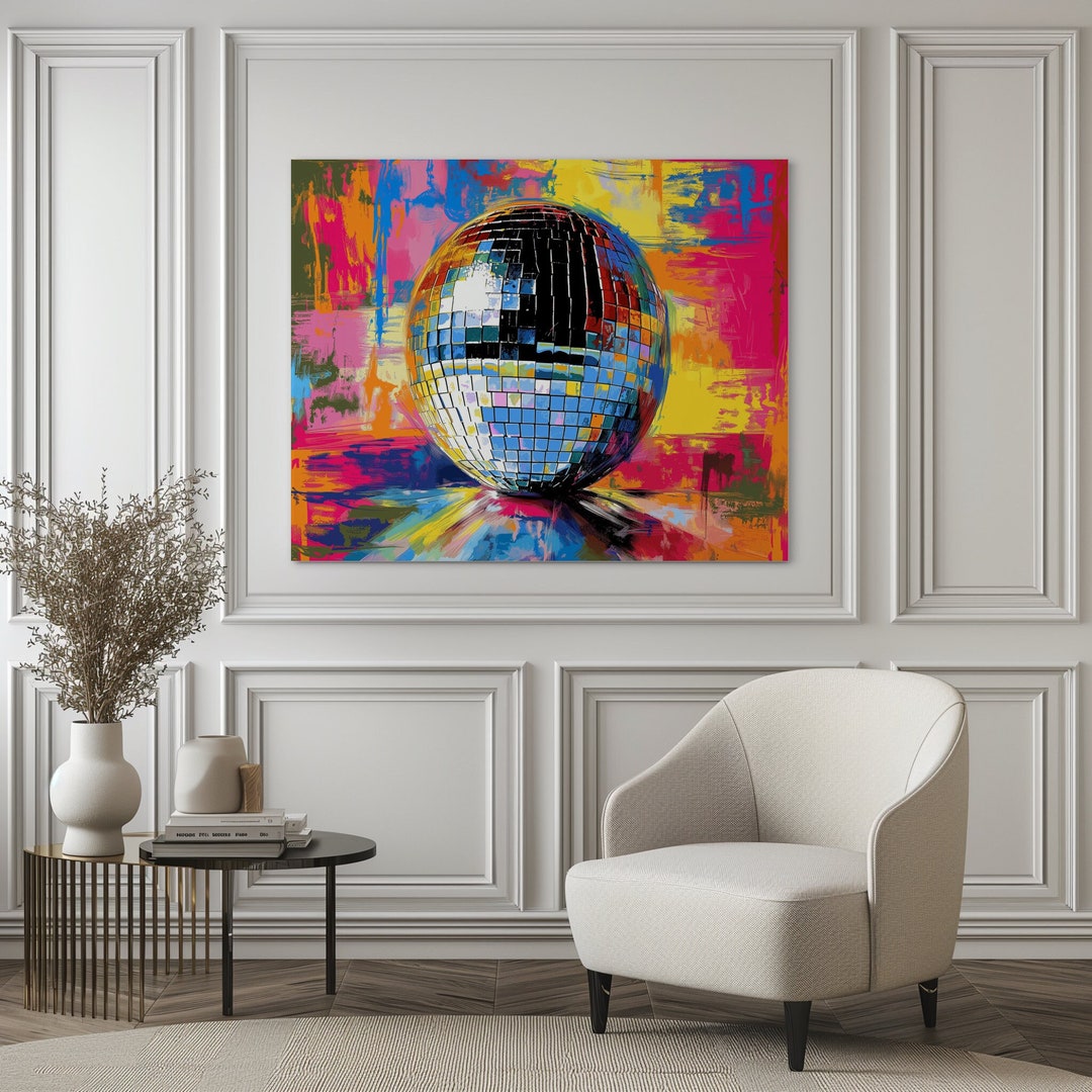 Disco Ball Wall Art With Disco Ball Bar Art Retro Abstract Painting ...