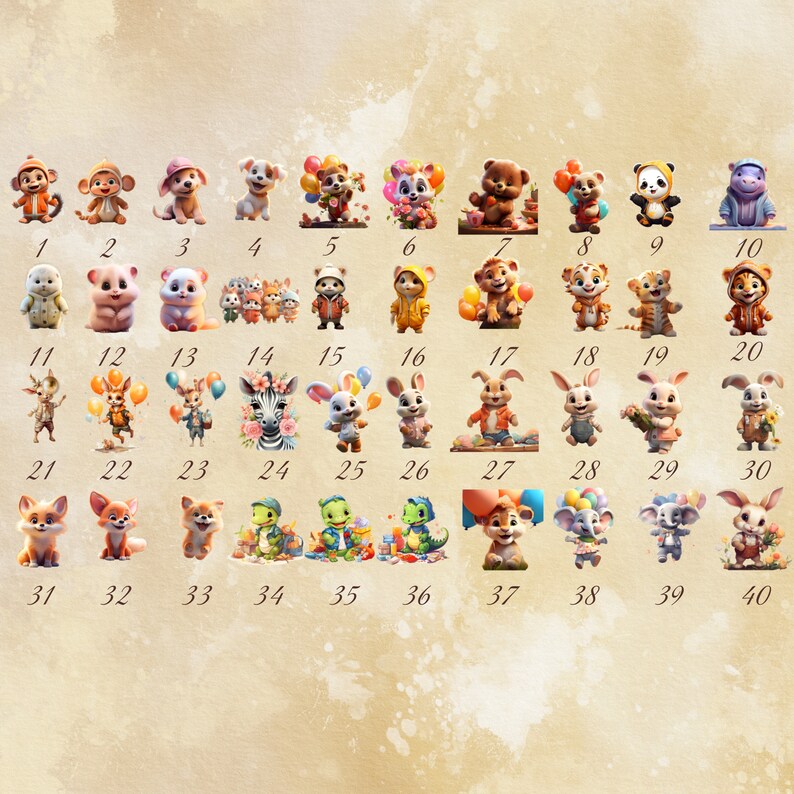 Niedliche Tiere, Clipart Bundle, Baby Tiere, PNG, Transparenter ...