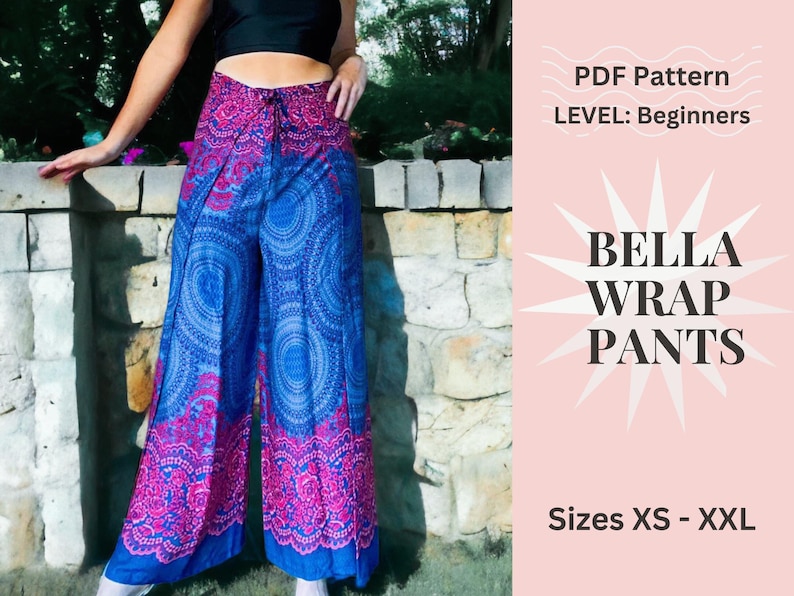 Wrap Palazzo Pants Sewing Pattern, Beginner Easy, Boho Style (PDF ...