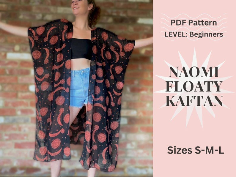Naomi Floaty Kaftan, Sewing Pattern PDF, S-M-L Easy Instant Printable ...