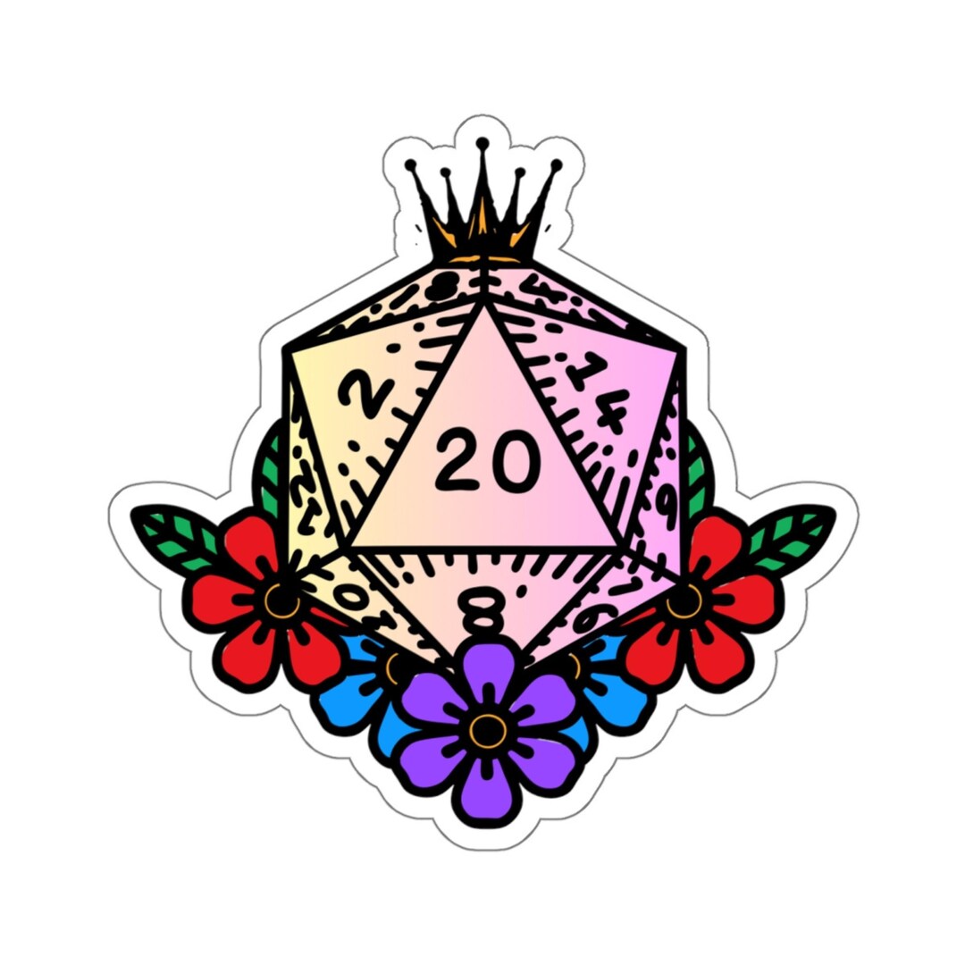 D20 Sticker, Critical Roll Natural 20 Victory Flowers, Gaming Sticker ...