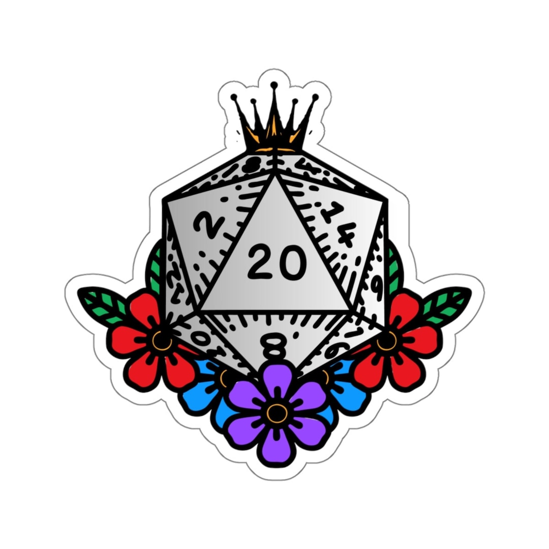 D20 Sticker, Critical Roll Natural 20 Victory Flowers Silver Gradient ...