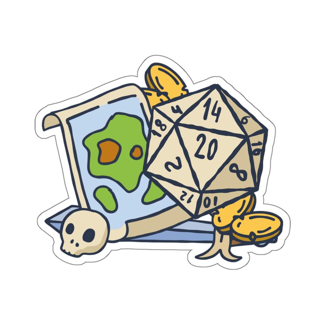 Adventure D20 Sticker Treasure Map, Sword, Loot and Skull, Dungeons and ...