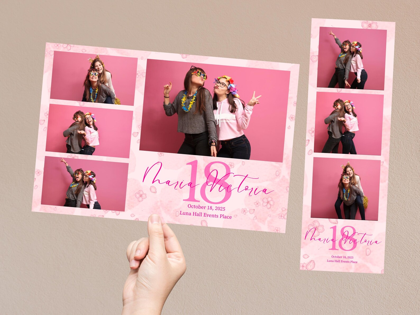 Photo Booth Template Pink Floral Theme 2x6 and 4x6 | Editable Modern ...