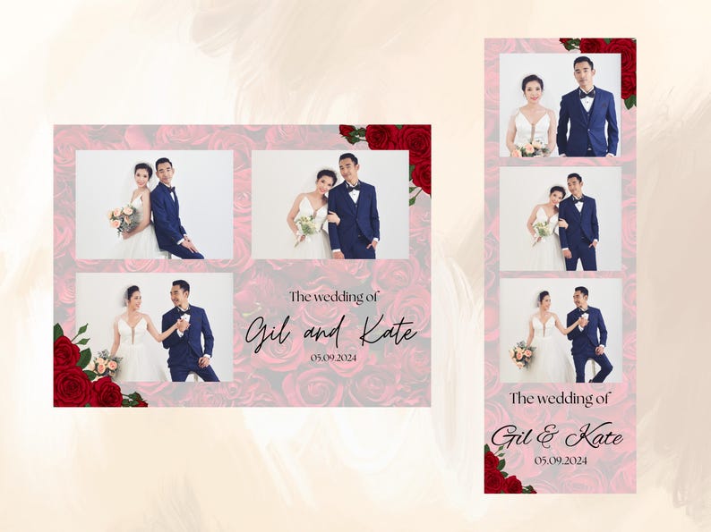 Red Roses Wedding Photo Booth Template, Editable Canva Design (digital ...