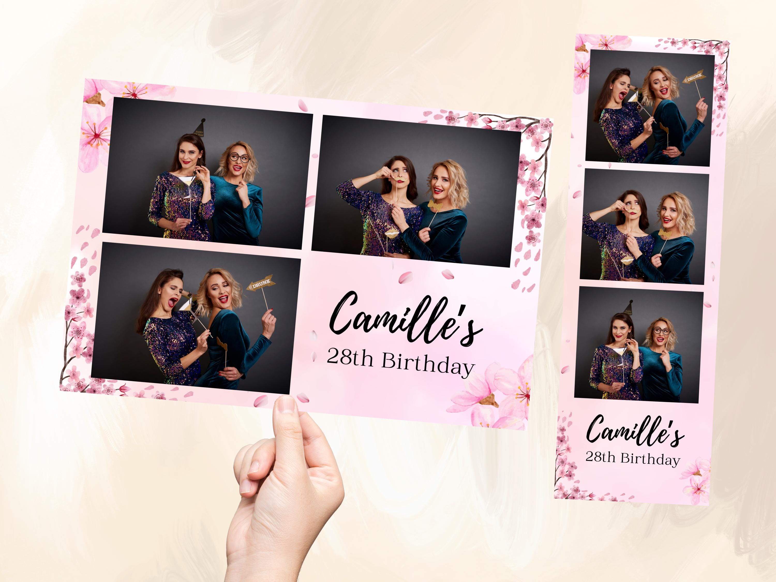 Birthday Photo Booth Template Cherry Blossom 2x6 and 4x6 | Editable ...