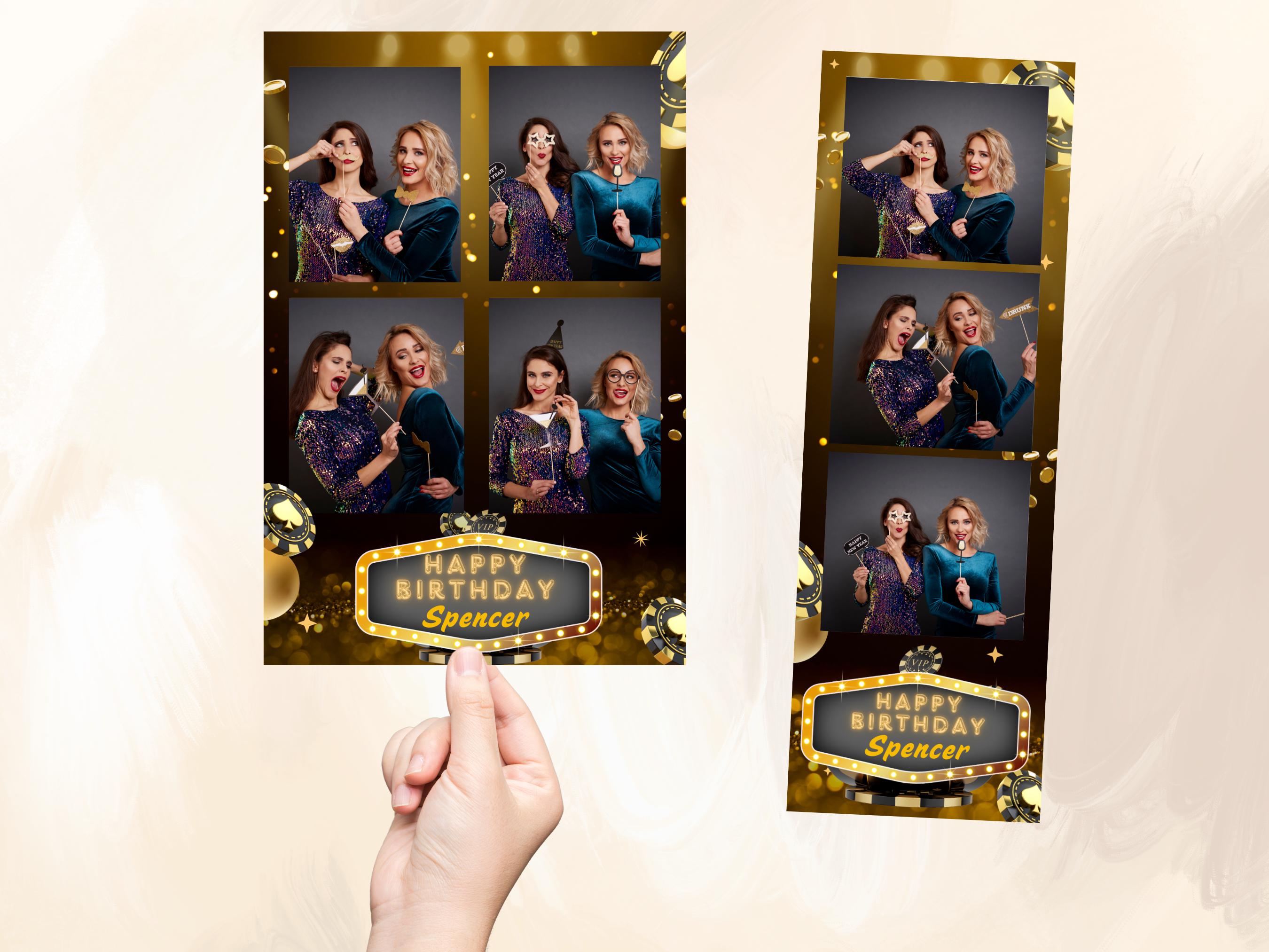 Birthday Photo Booth Template Black Gold Casino Theme 2x6 and 4x6 ...