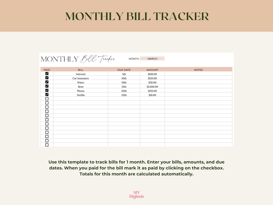 Bill Tracker Spreadsheet | Google Sheets Template (digital Download) - Etsy