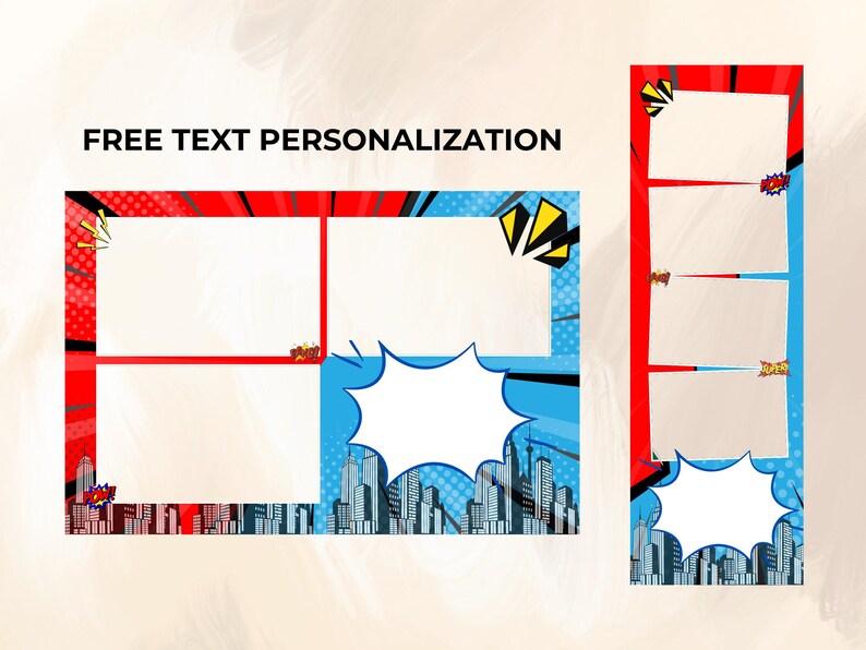 Birthday Photo Booth Template Comic Theme 2x6 and 4x6 | Editable Modern ...