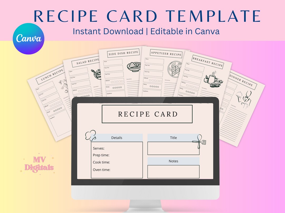 Recipe Card Template Editable Recipe Book Blank Recipe Page Recipe Card ...