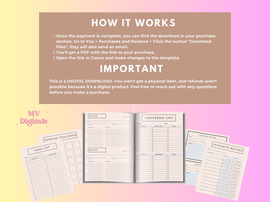 Recipe Card Template Editable Recipe Book Blank Recipe Page Recipe Card ...