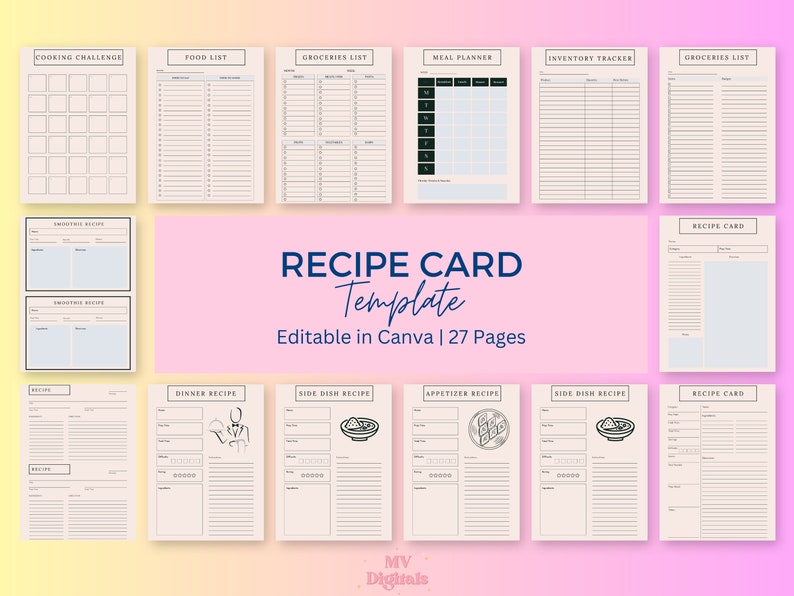 Recipe Card Template Editable Recipe Book Blank Recipe Page Recipe Card ...