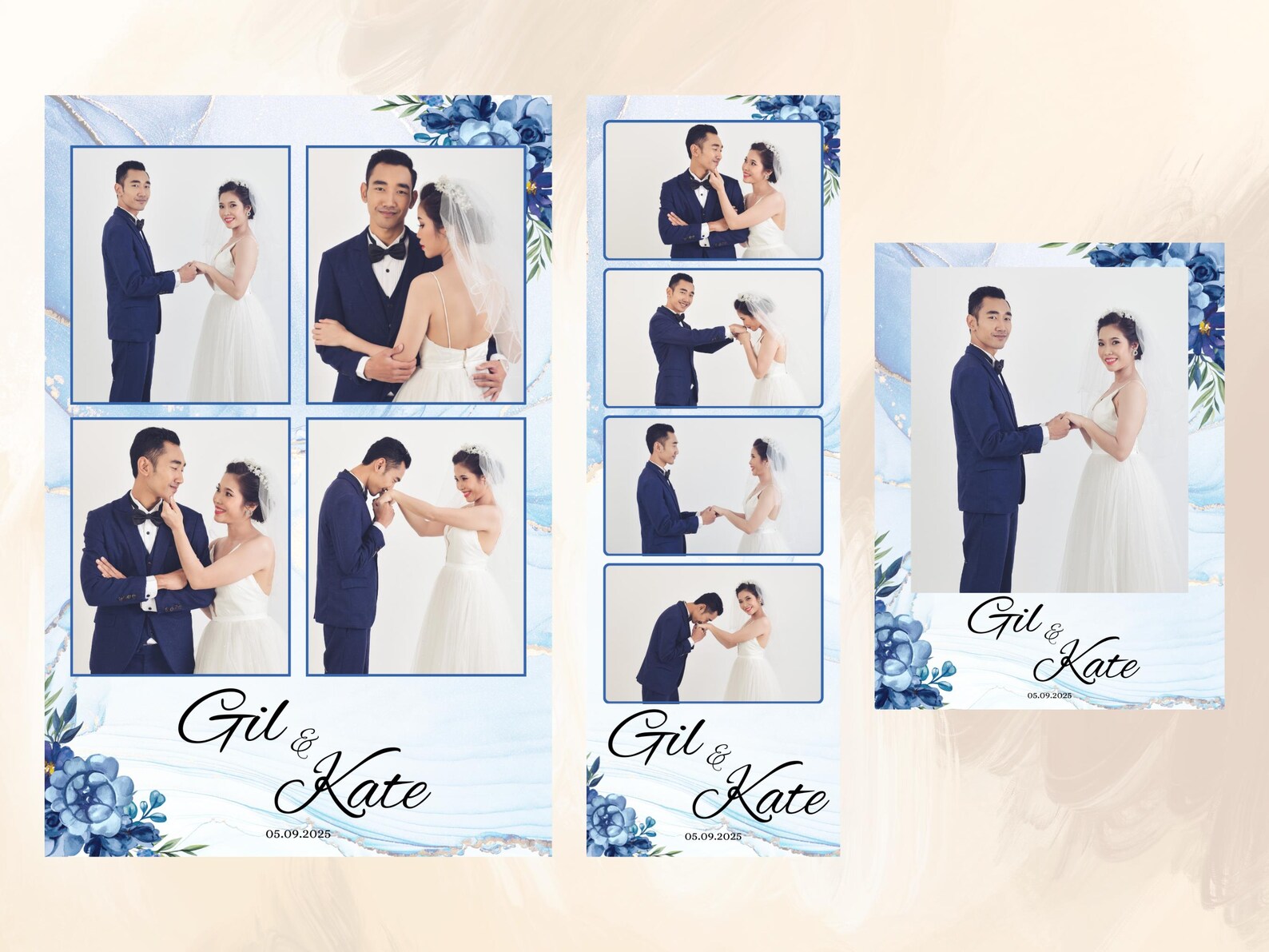 Photo Booth Wedding Template Blue Floral 2x6, 4x6 and 3x4 | Editable ...