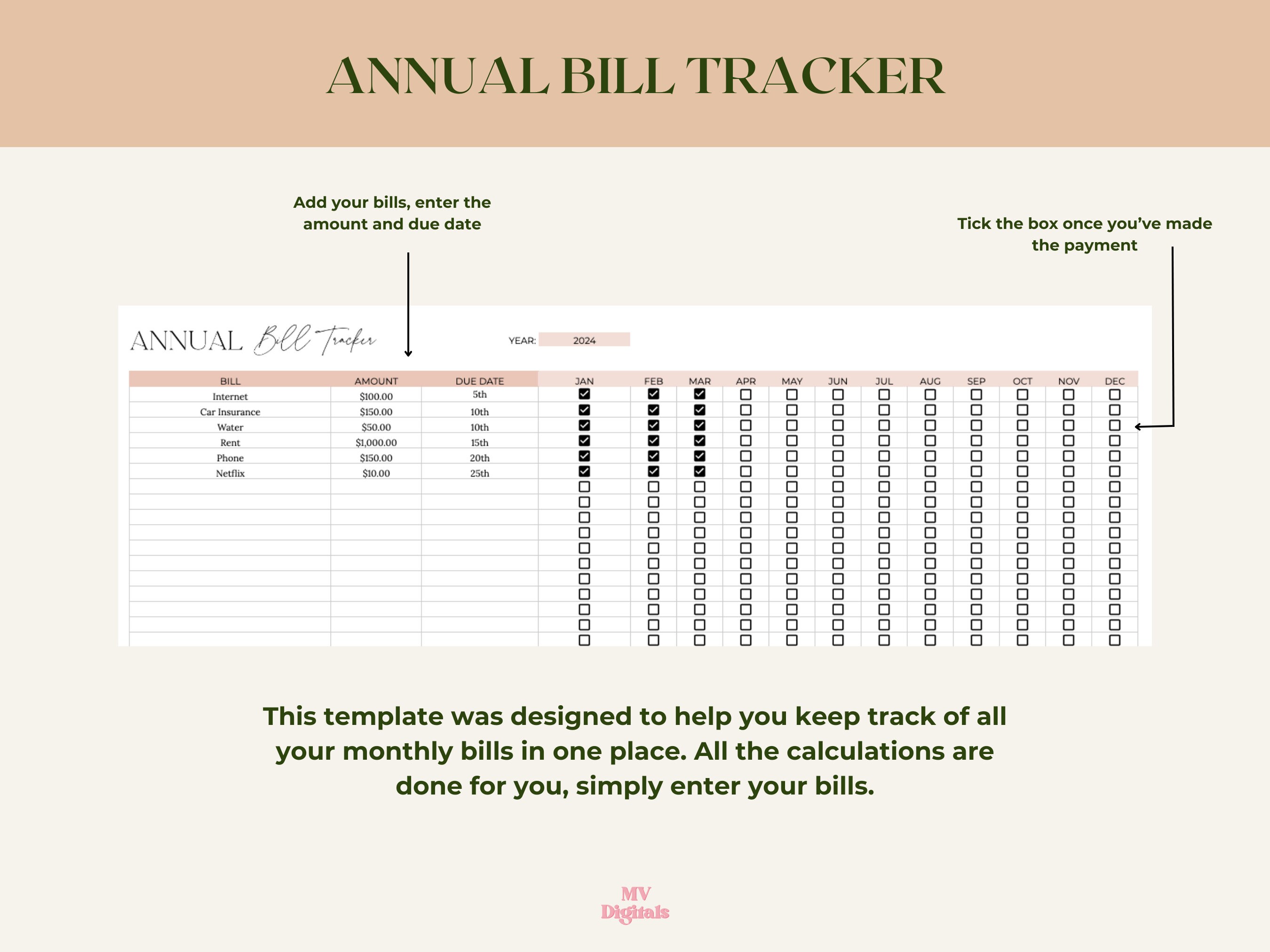 Bill Tracker Spreadsheet | Google Sheets Template (digital Download) - Etsy