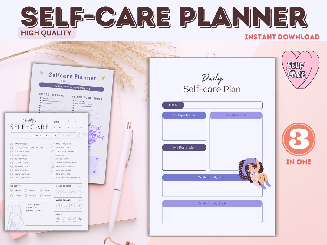Printable 3 in 1 Self-care Planner - Daily, Weekly, Monthly, Printable ...