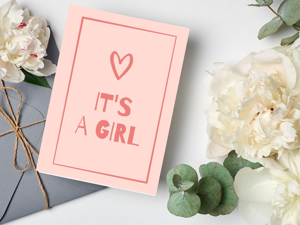 Printable It's a Girl Baby Announcement - Editable Canva Template for ...