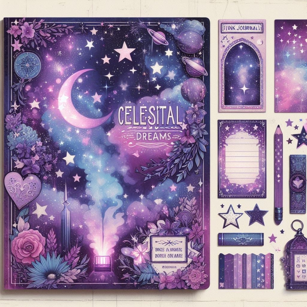 Celestial Dreams Junk Journal Kit - Stars, Galaxy, Magical, Purple, Blue - Printable Digital ...