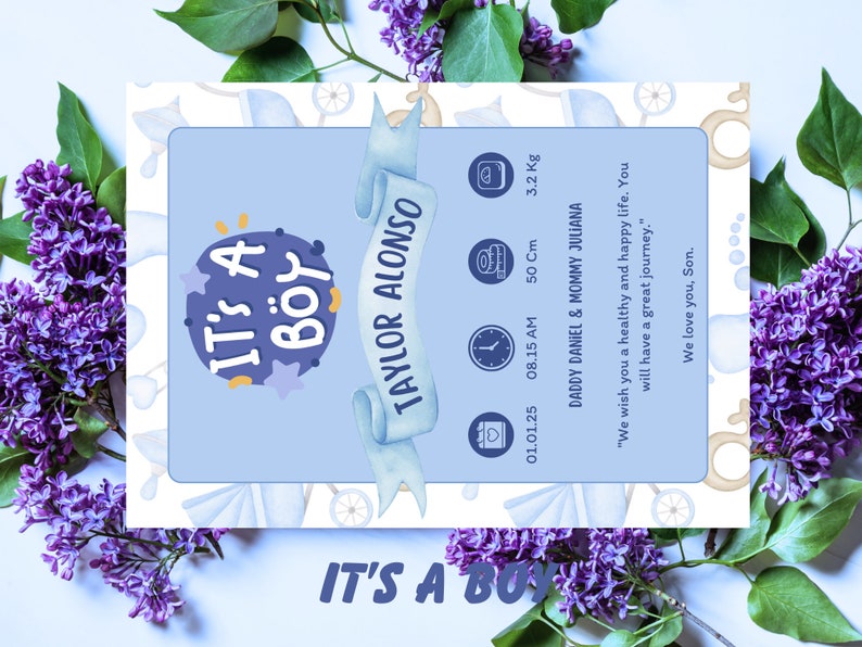 Printable It's a Boy Baby Announcement Editable Canva Template for ...