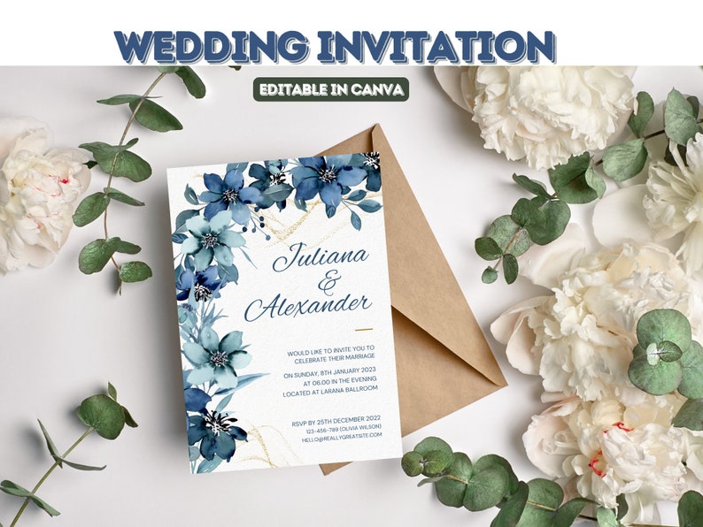 Printable Wedding Invitation Editable Canva Template for Personalized ...
