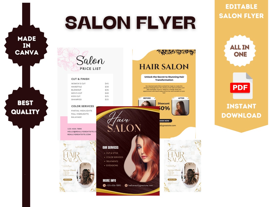 Hair Salon Flyer & Price List Template - Editable Canva Design, Salon ...