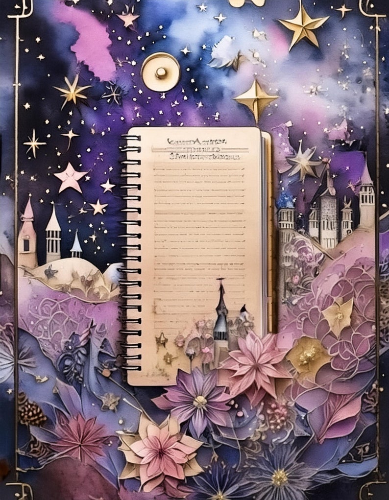 Celestial Dreams Junk Journal Kit - Stars, Galaxy, Magical, Purple ...